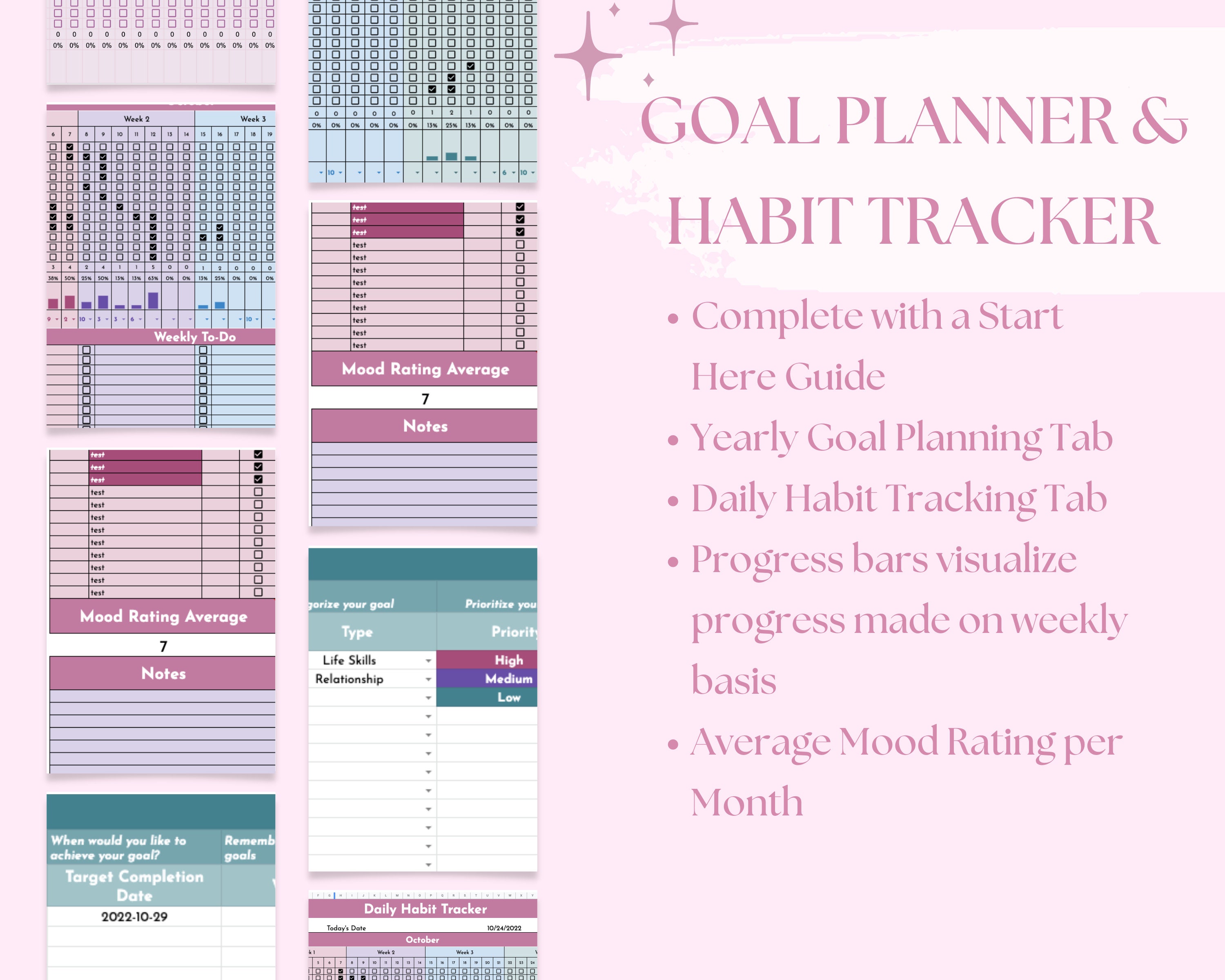 Goal Setter & Habit Tracker Spreadsheet Template Yearly - Etsy