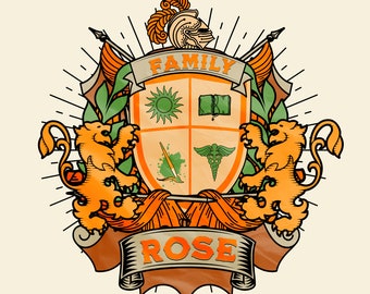 Family Crest Embellished With Roses , Family Crest Coat of Arms Custom ...