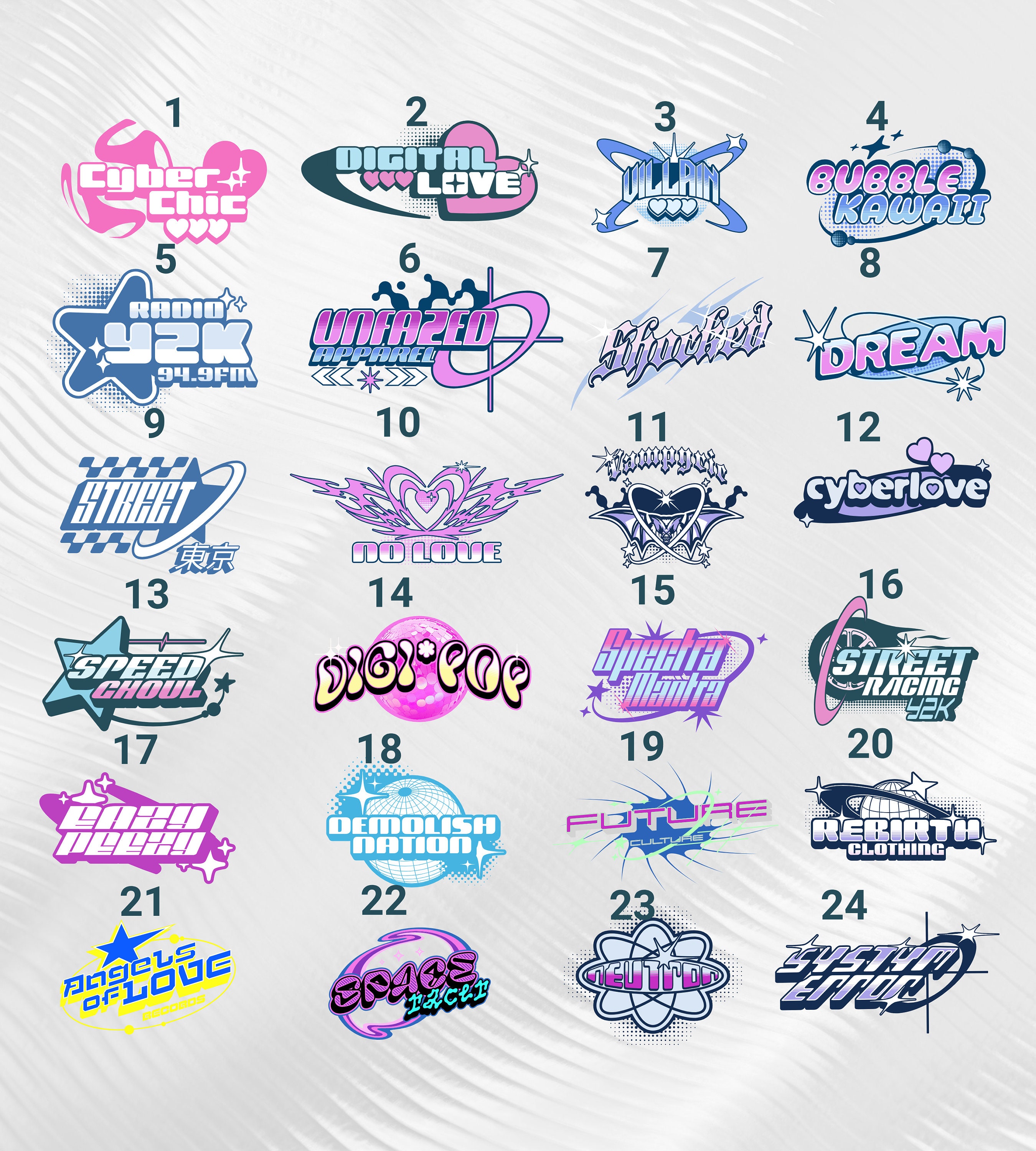 Custom Digital Y2K Logo,2000s Digital Chrome Logo / Streetwear ...