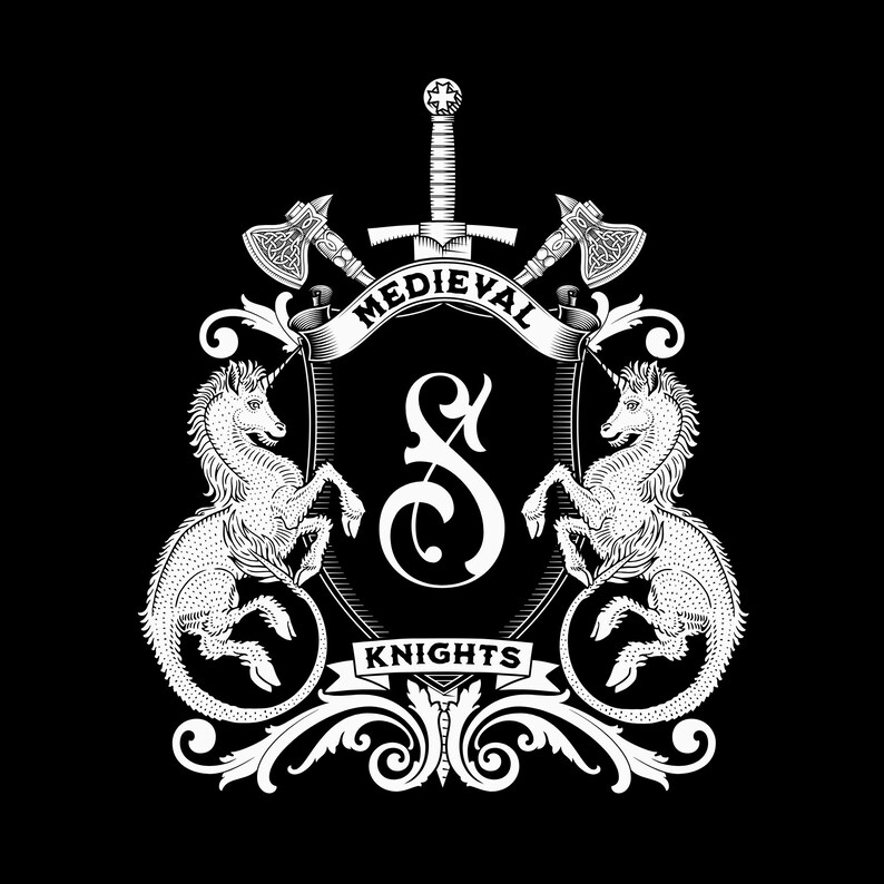 Custom Logo Medieval Style, Heraldic Emblems, Shields Lions and Swords ...