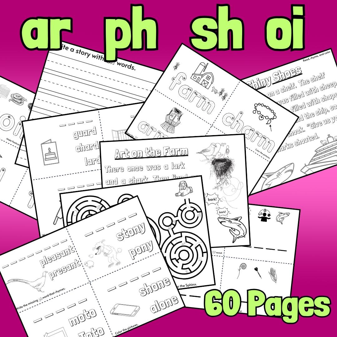 Ar | Ph | Oi | Sh | Vowel Teams | Digraphs | 60 Page Packet | Mini ...