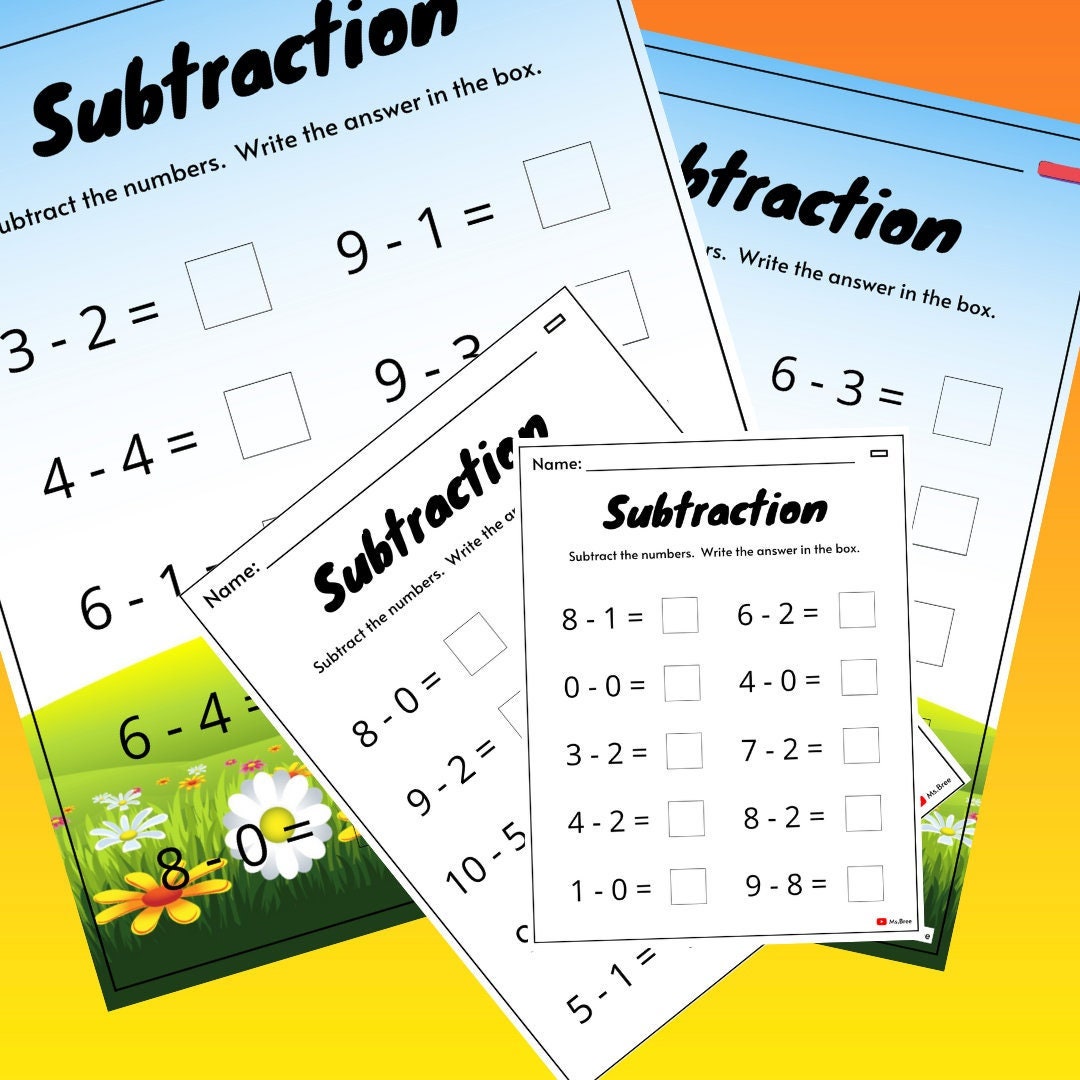10 Subtraction Worksheets (numbers 1- 10) - Etsy