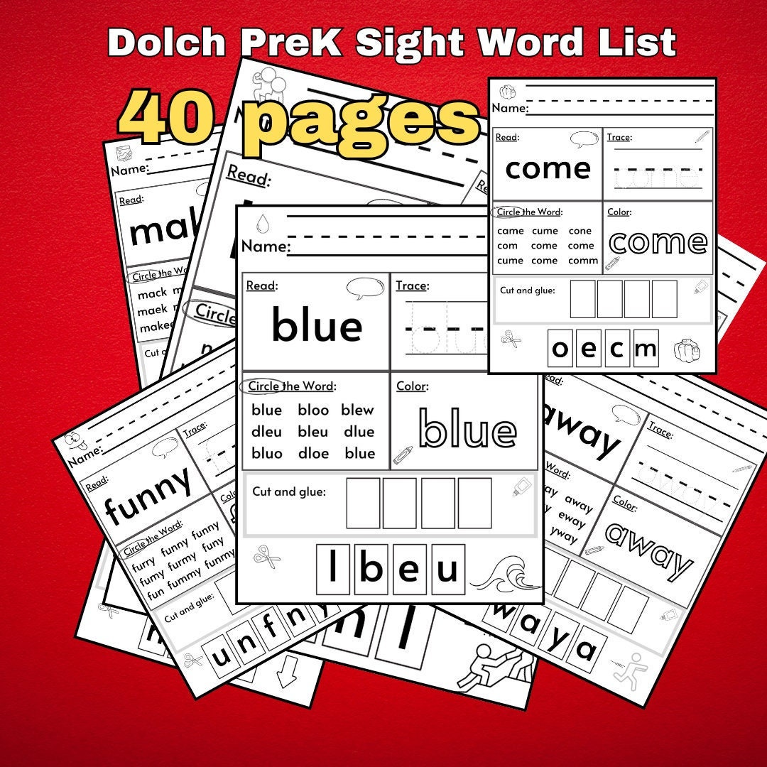 Prek Dolch Sight Words (40 PAGES) - Etsy