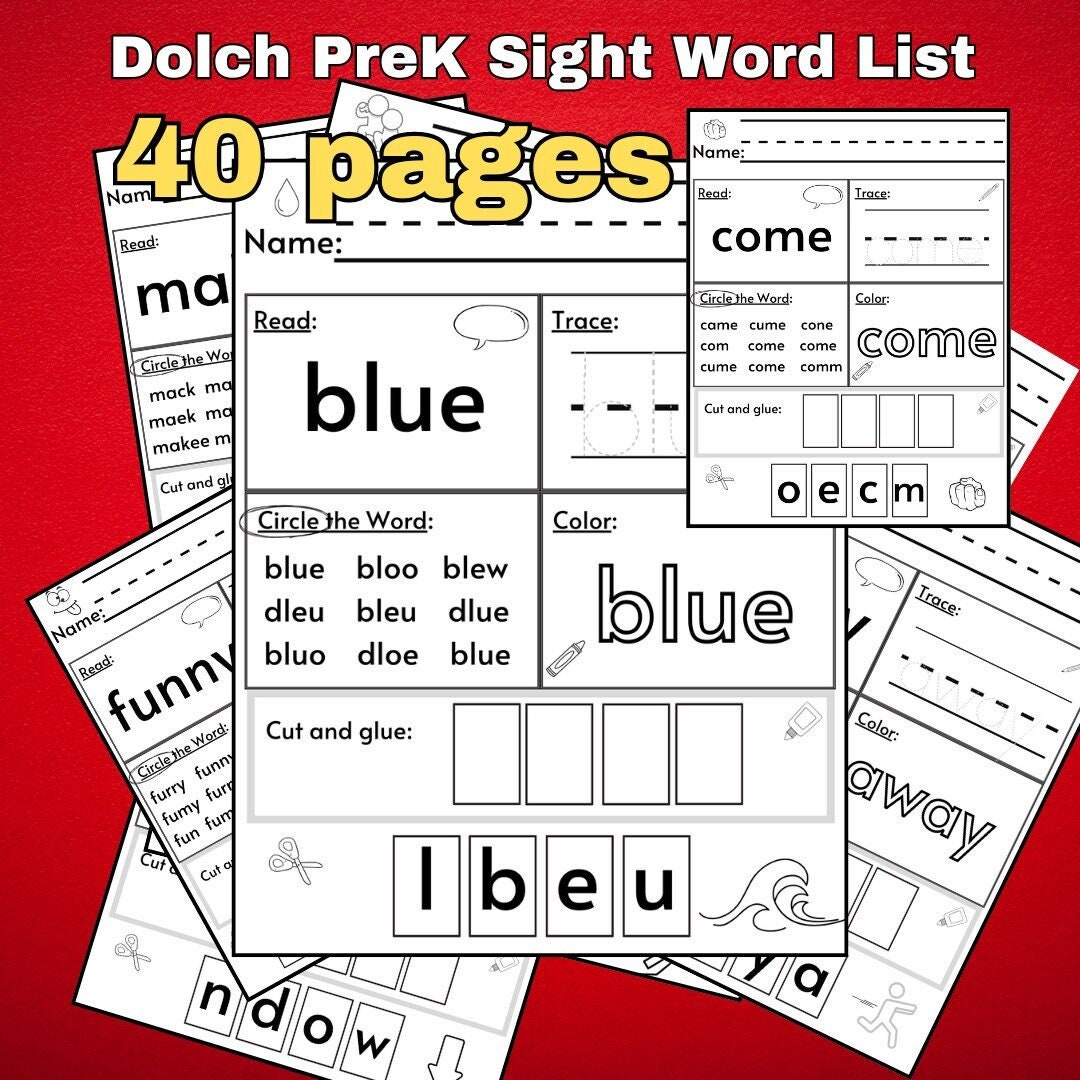 Prek Dolch Sight Words 40 PAGES - Etsy