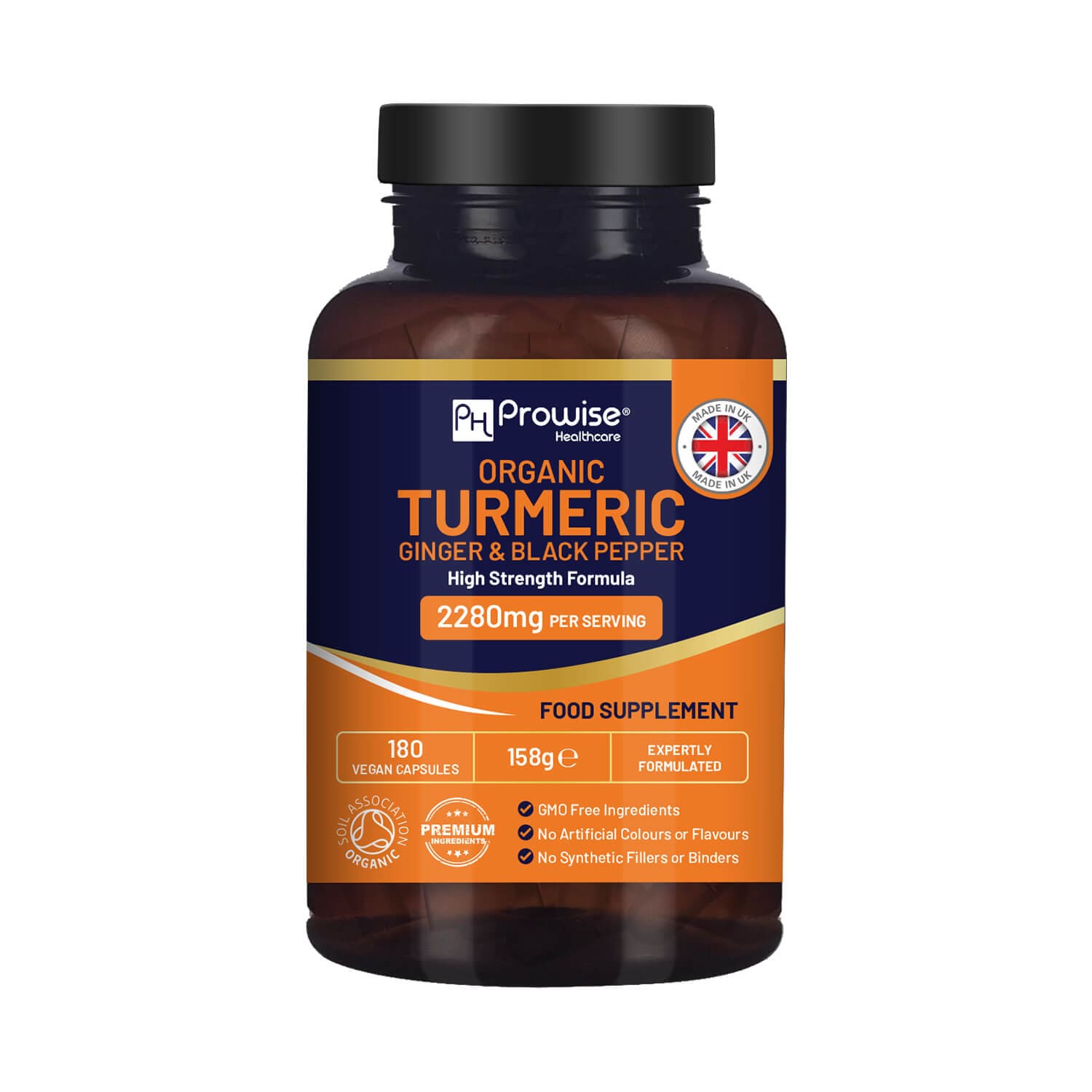 Organic Turmeric 2280mg high Strength With Black Pepper & Ginger 180 ...