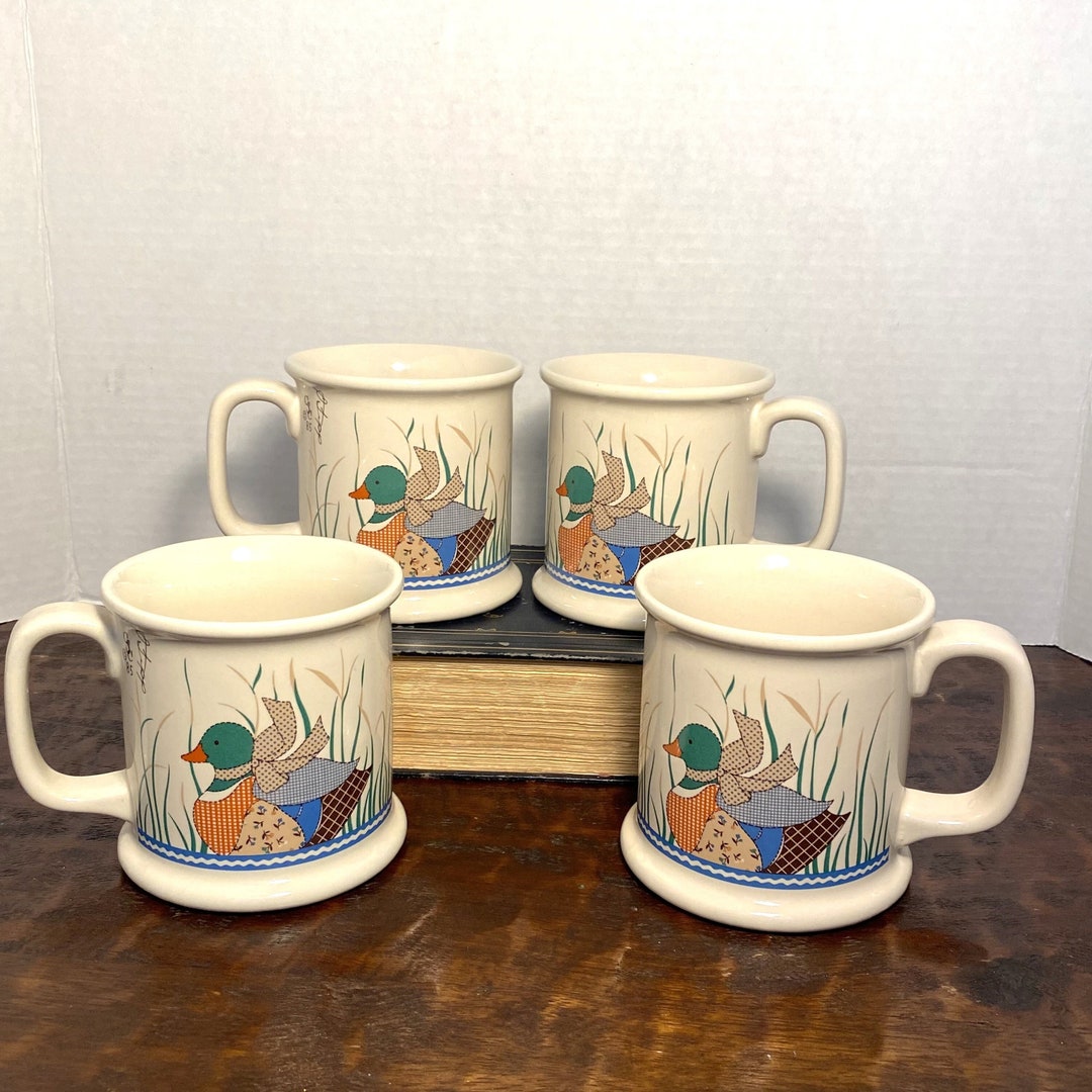 Patchwork Mallard Duck Mugs Vintage 1985 Signed D. Tipp Set of 4 Mugs ...