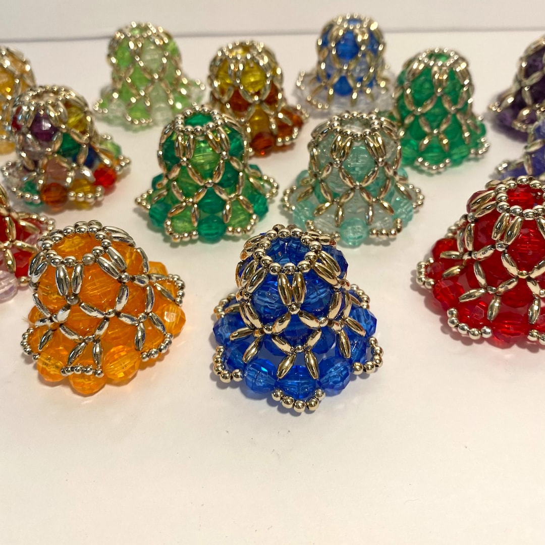 Vintage Beaded Bells Christmas Ornaments Handmade Set of 15 Multicolor ...