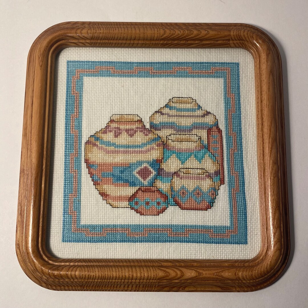 Vintage Needlepoint Native American Needlepoint Framed Wall Art Picture ...