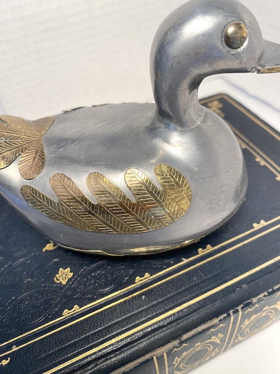 Vintage Pewter and Brass Duck Trinket Box Art Deco Du… - Gem