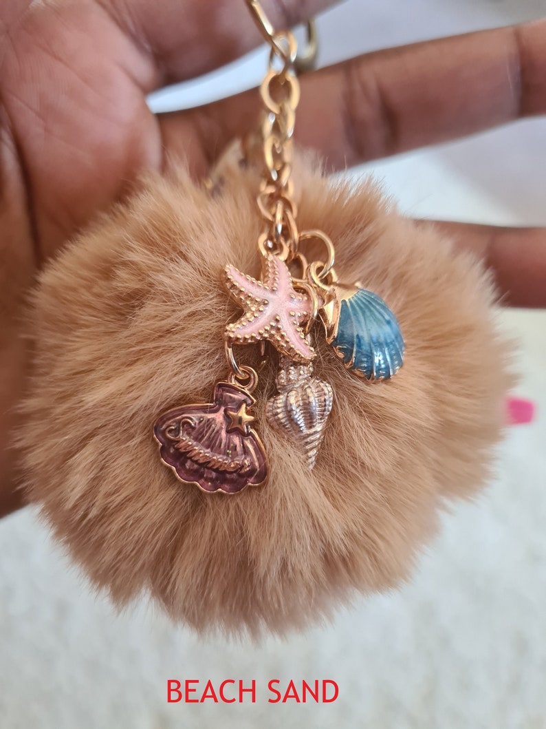 Puffball With Charms Keychain, Cute Fluffy Keychains , Gold Color, Faux ...
