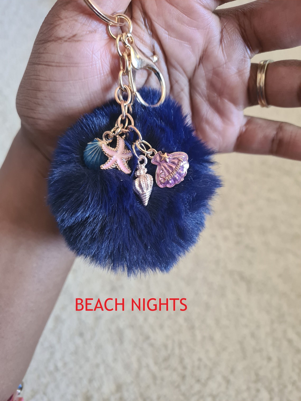 Puffball With Charms Keychain, Cute Fluffy Keychains , Gold Color, Faux ...