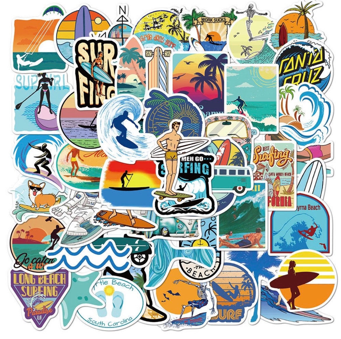 1 25 50 Pc Vinyl Surf Stickers Die Cut Decal Set Etsy