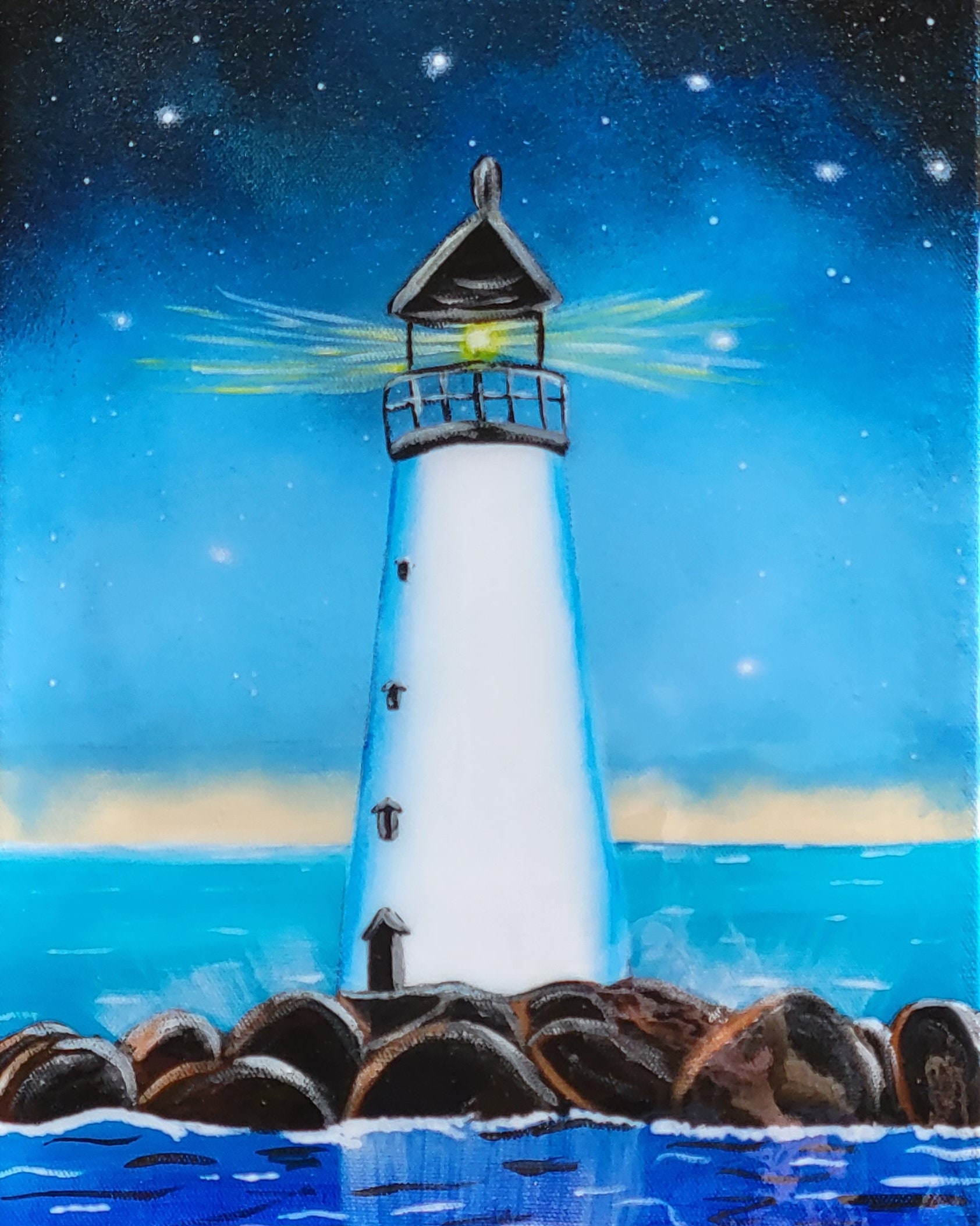 Lighthouses At Night Paintings