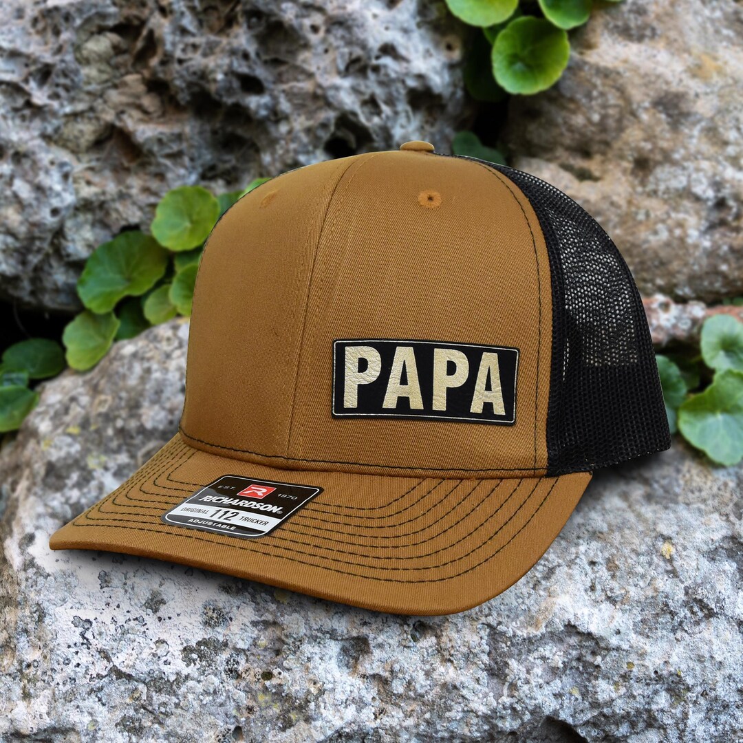 Papa Leather Patch Hat, Personalized Hat for Dad, Grandpa Trucker Hat ...