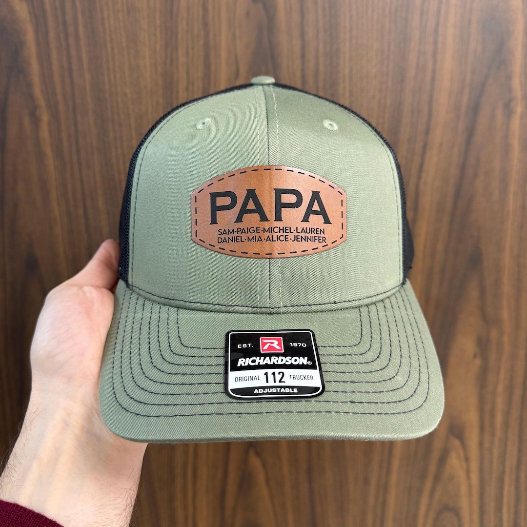 Personalized Papa Leather Patch Hat, Dad Birthday Gift, Leather Patch ...