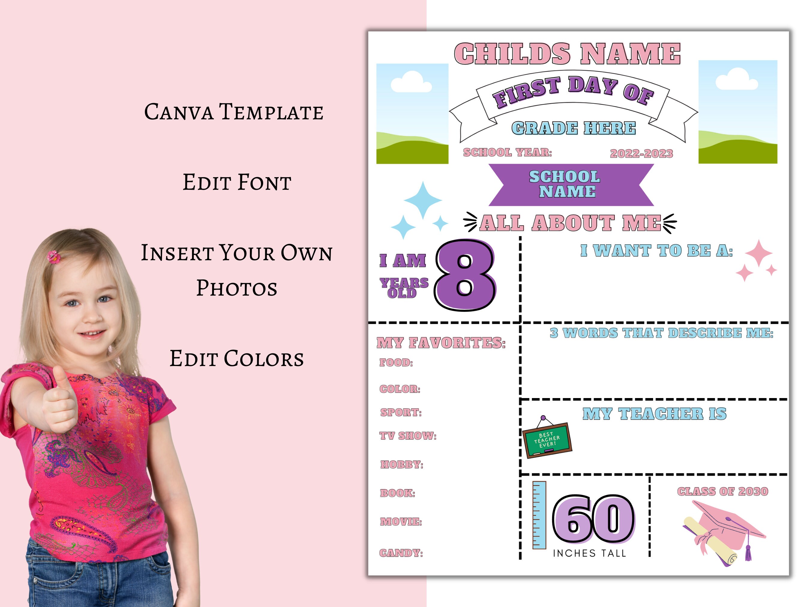 Printable First and Last Day of School Signs With Child Details, 8"x10 ...