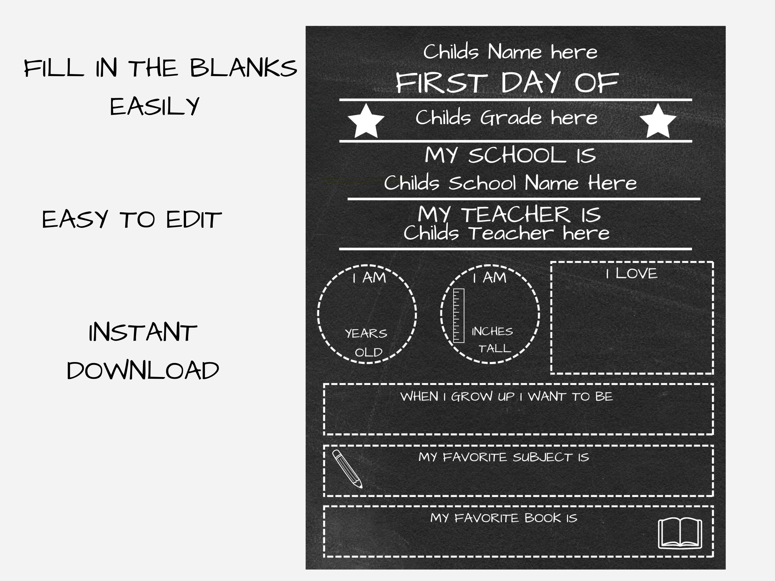 Back to School Chalkboard Sign| Kindergarten Sign| Canva Template|back ...