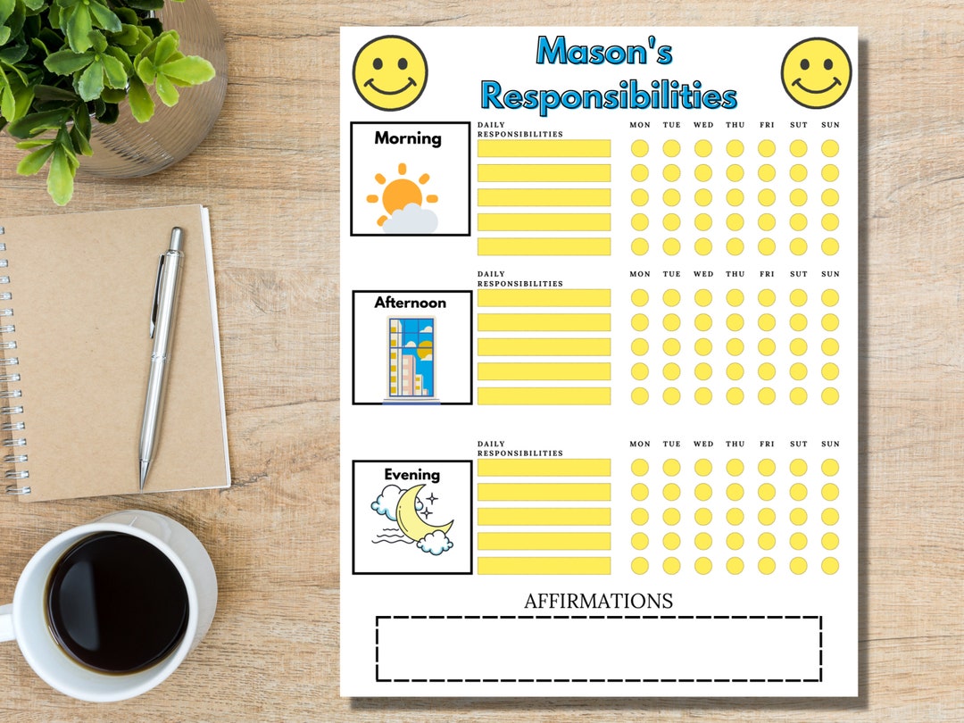 Personalized Chore Chart| Responsibility Chore Chart| Reward Chart ...