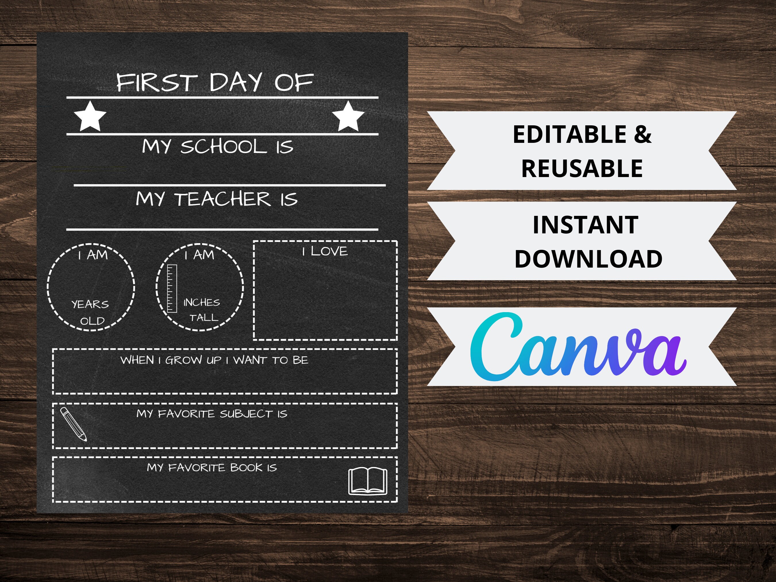 Back to School Chalkboard Sign| Kindergarten Sign| Canva Template|back ...