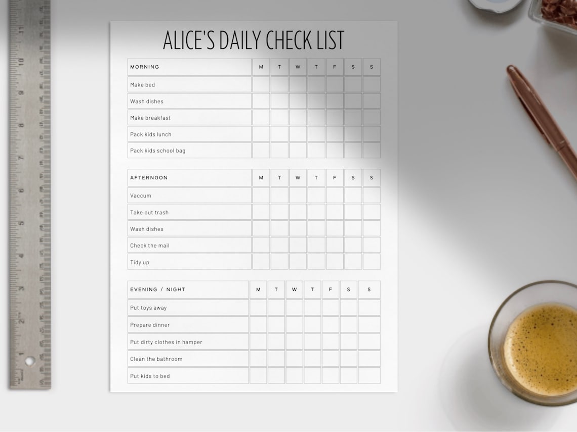 Tägliche Checkliste Aufgaben-Diagramm für Kinder Verantwortungs ...