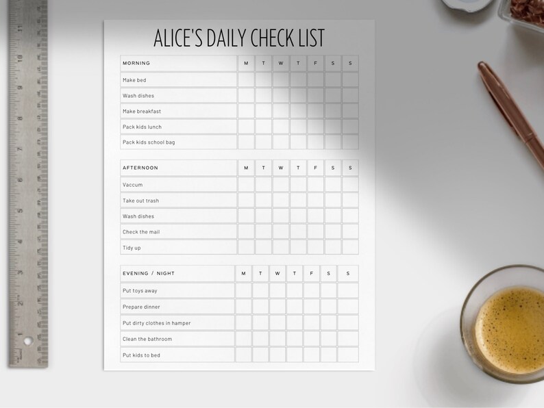 Daily Checklist Chore Chart for Kids Responsibility Chart My Daily ...