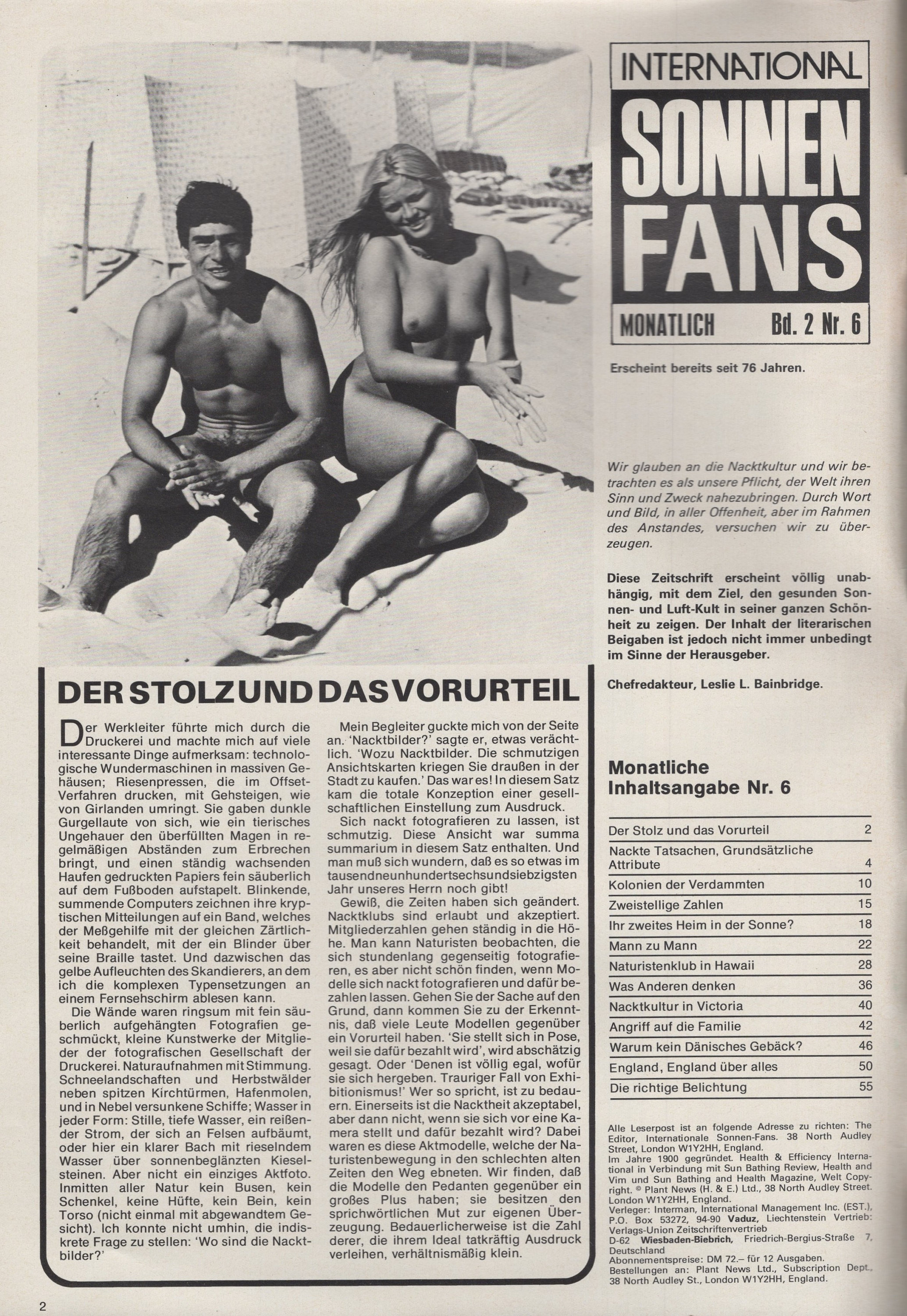 Sonnenfans 1976 N6 Naturist Magazine Magazine Health & - Etsy
