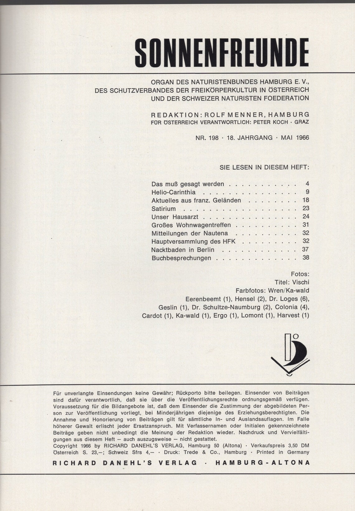 Sonnenfreunde N198 1966 FKK Magazine Magazine Issue Free - Etsy Canada