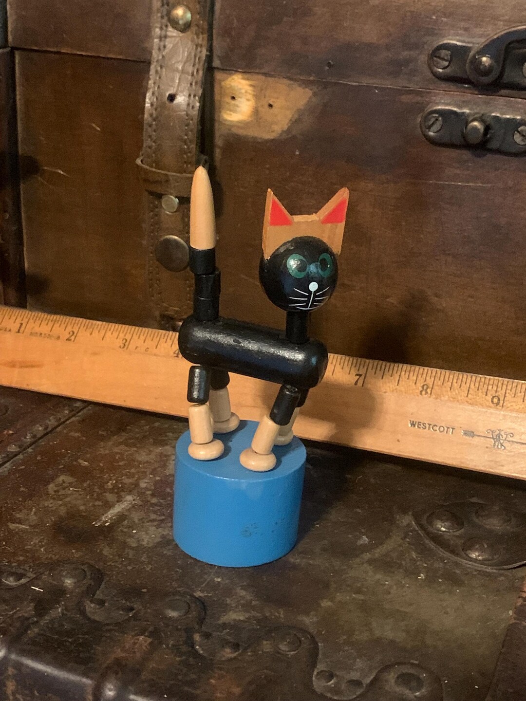 Vintage Wooden Thumb Push Button Puppet Toy Black CAT - Etsy