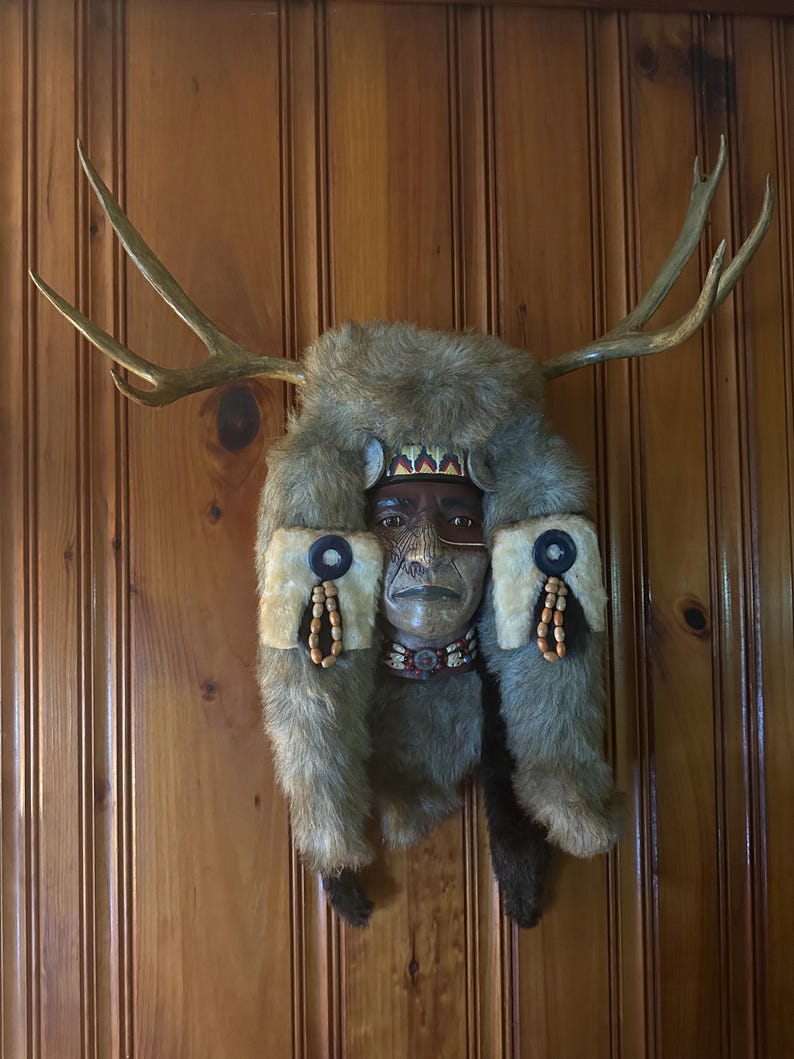 Native American Spirit Mask Bird of Prey Wall Hanging Hand Painted and ...