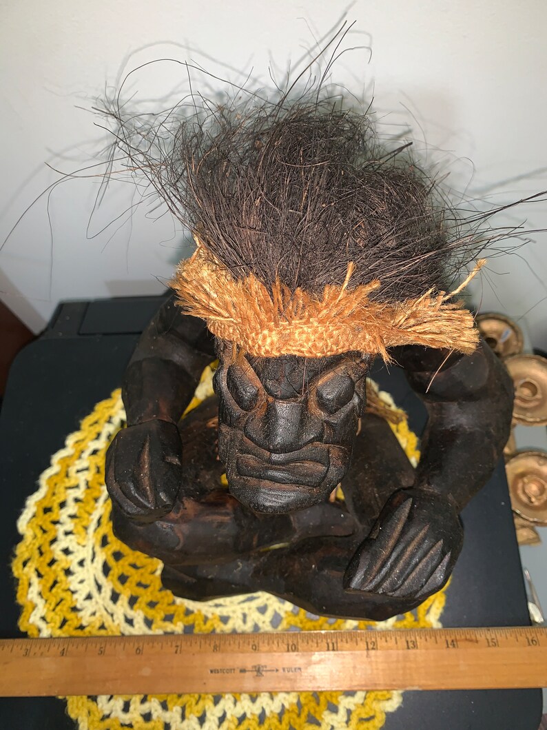 African / Indonesian Hand Carved Wood Cross Legged Tribal 12 Inch ...