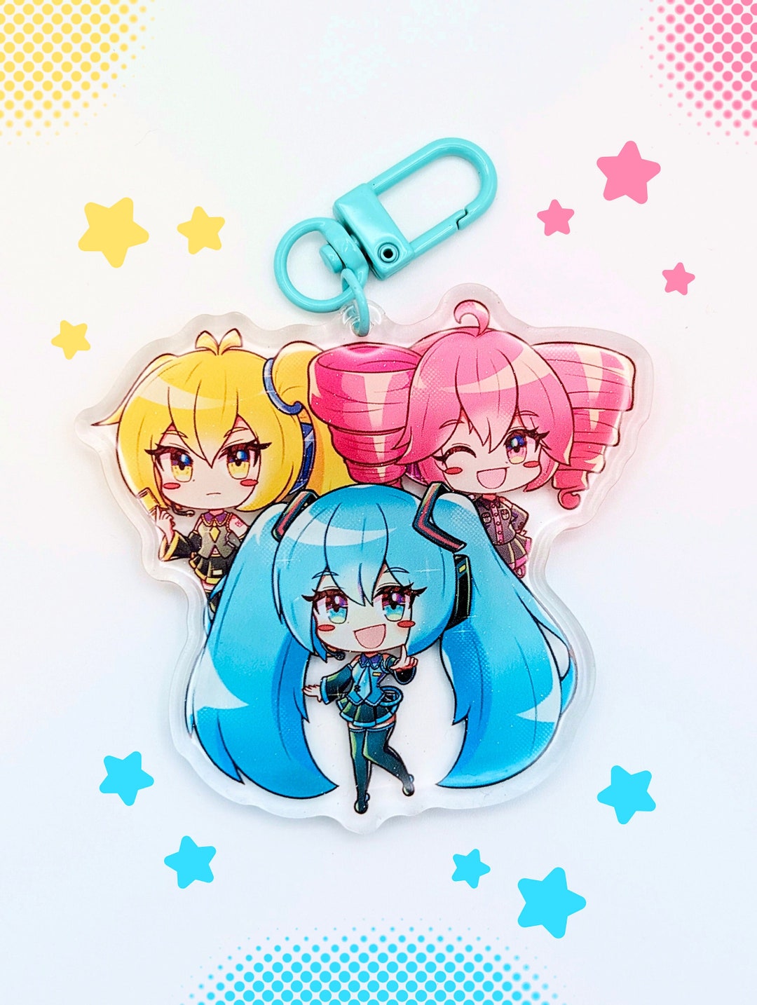 TRIPLE BAKA: Miku, Teto, and Neru Acrylic Keychain (3in, Double-sided ...