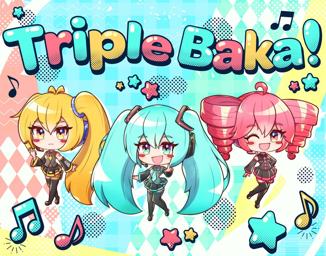 TRIPLE BAKA: Miku, Teto, and Neru - Print/poster (11x14" and 4x6") - Etsy
