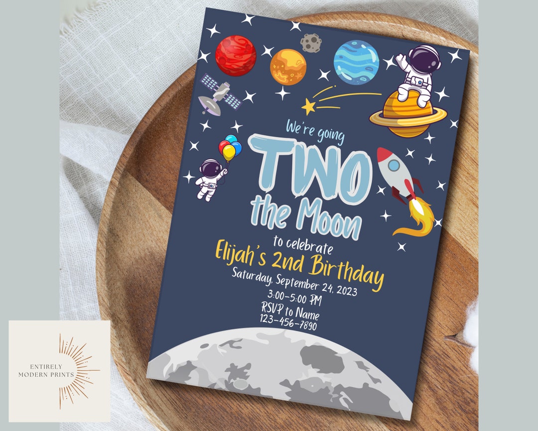 Two the Moon Birthday Invitation 2nd Birthday Outer Space Party Invite ...