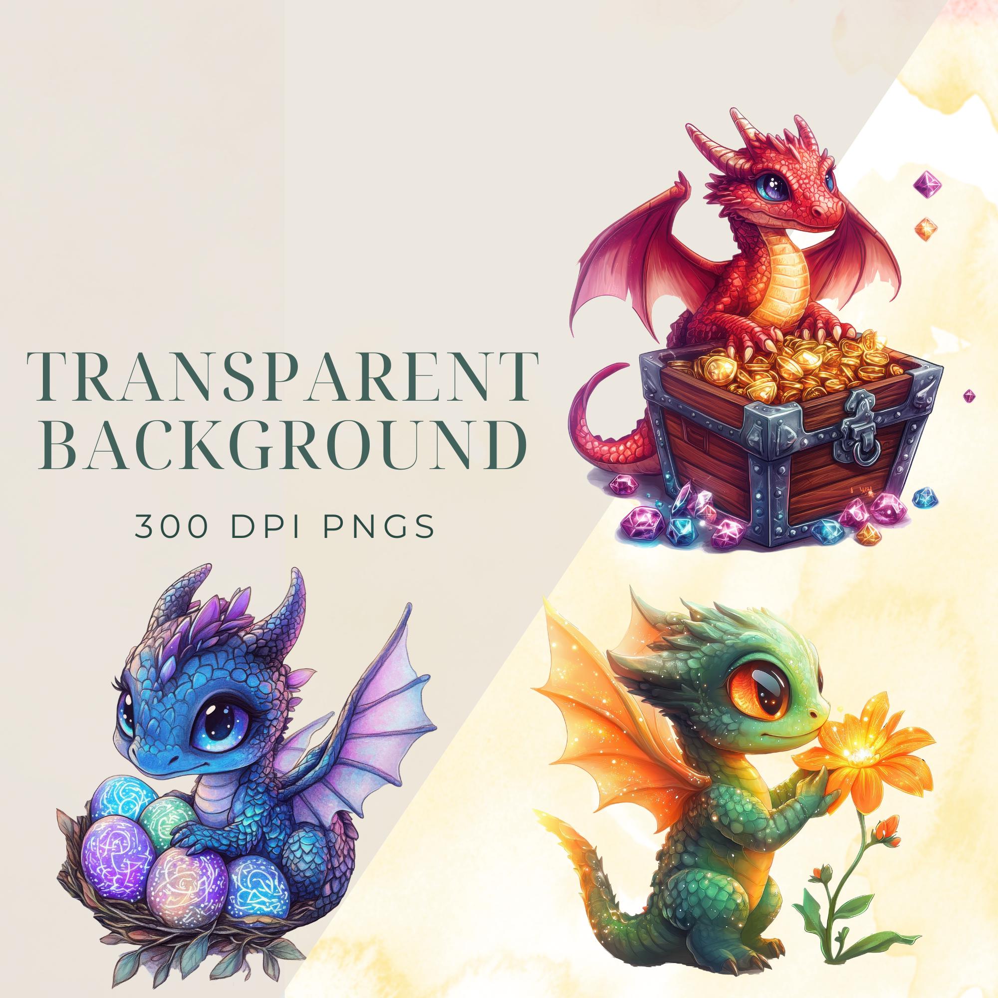 Baby Dragons Watercolor Clipart | Cute Fantasy Dragon Pngs for Nursery ...