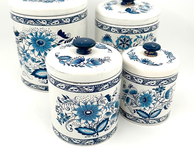 Vintage Tin Canister Set Rustic Kitchen Decor Cottage Core Decor - Etsy