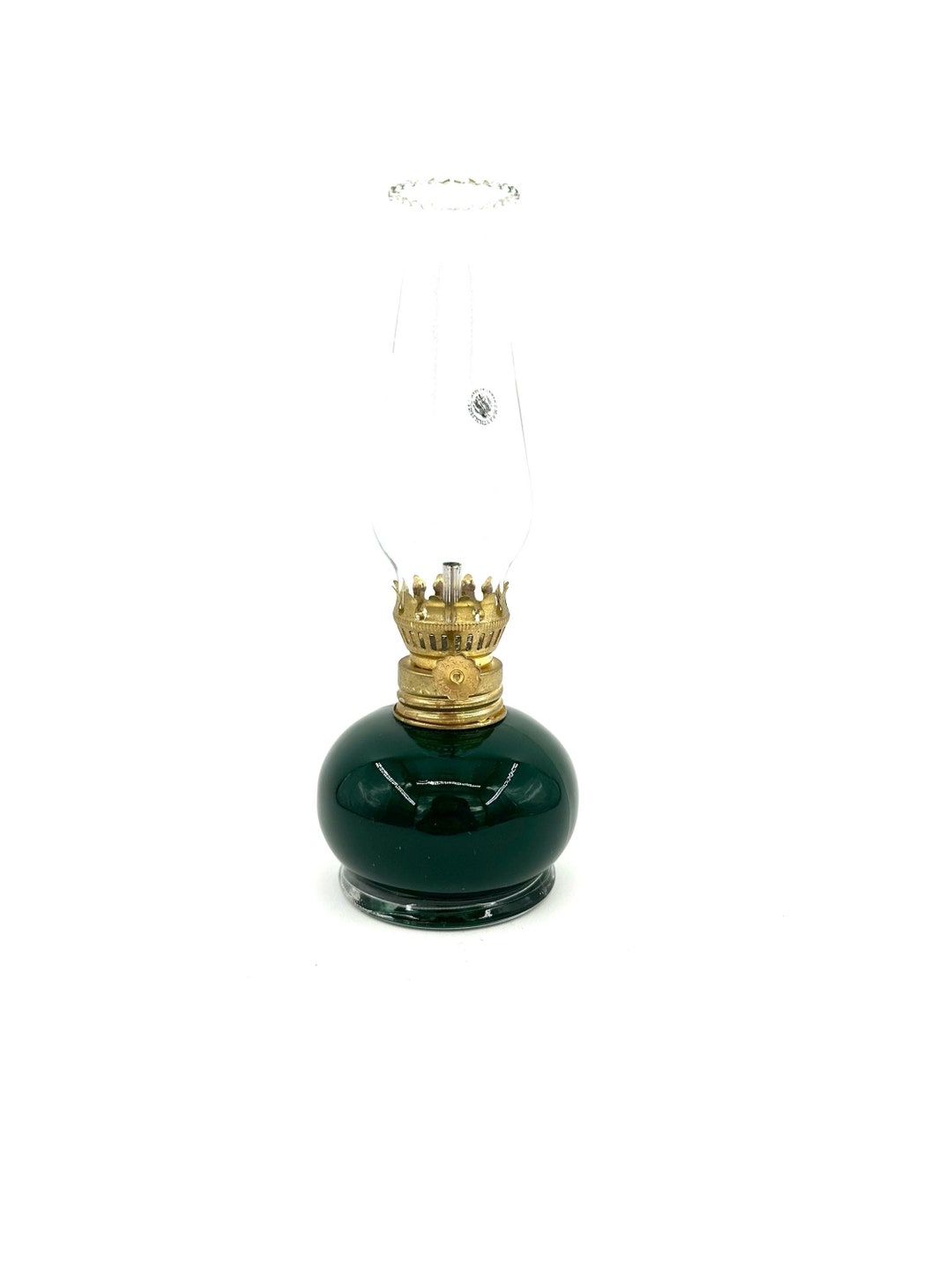 Vintage Oil Lamp | Small Green Glass Oil Lamp - Etsy