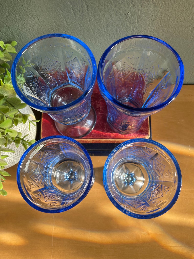 Vintage Blue Depression Glass Goblets Indiana Glass Madrid Etsy