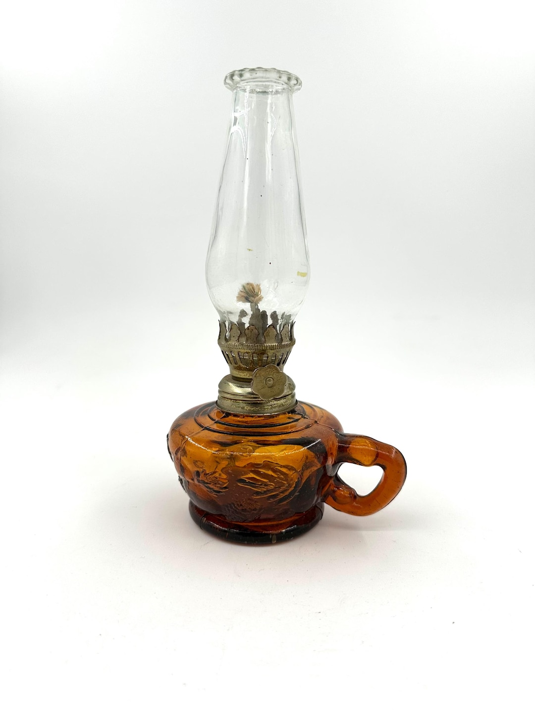 Vintage Oil Lamp | Small Amber Glass Oil Lamp - Etsy