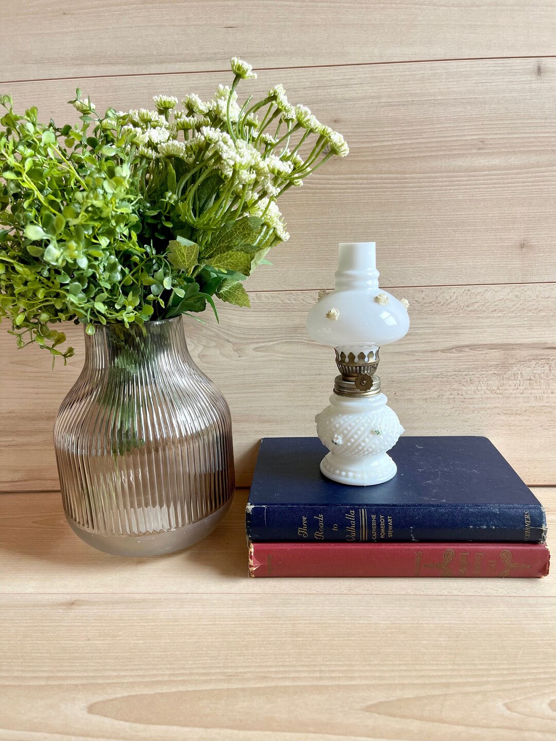 Vintage Miniature Milk Glass Floral Oil Lamp - Etsy