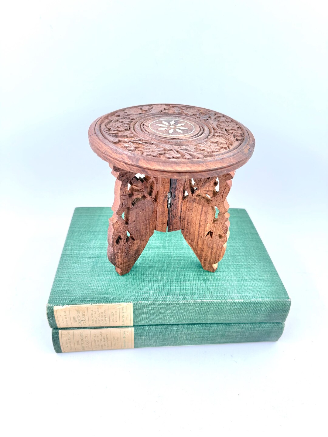 Vintage Miniature Plant Stand | Boho Carved Wooden Collapsible Table - Etsy