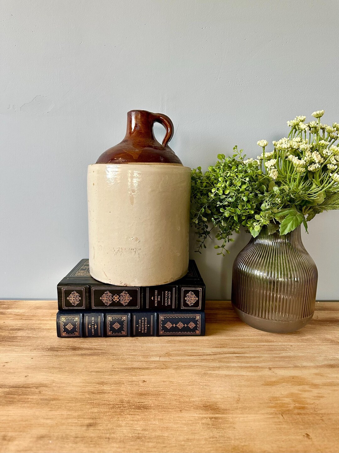 Vintage Jug | Two-tone Stoneware Whiskey Jug | Primitive Rustic Home ...