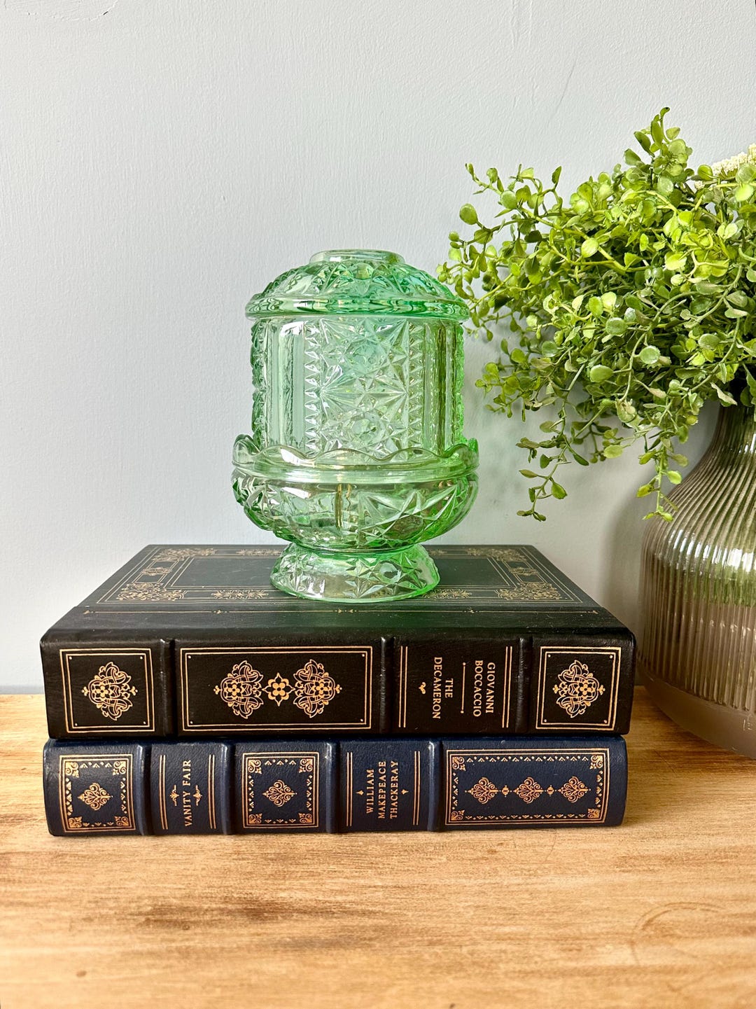 Vintage Fairy Lamp | Rare Ice Green Glass Fairy Lamp | Indiana Glass ...