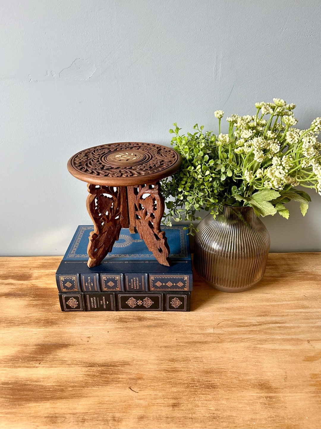 Vintage Plant Stand | Boho Carved Wooden Collapsible Table - Etsy