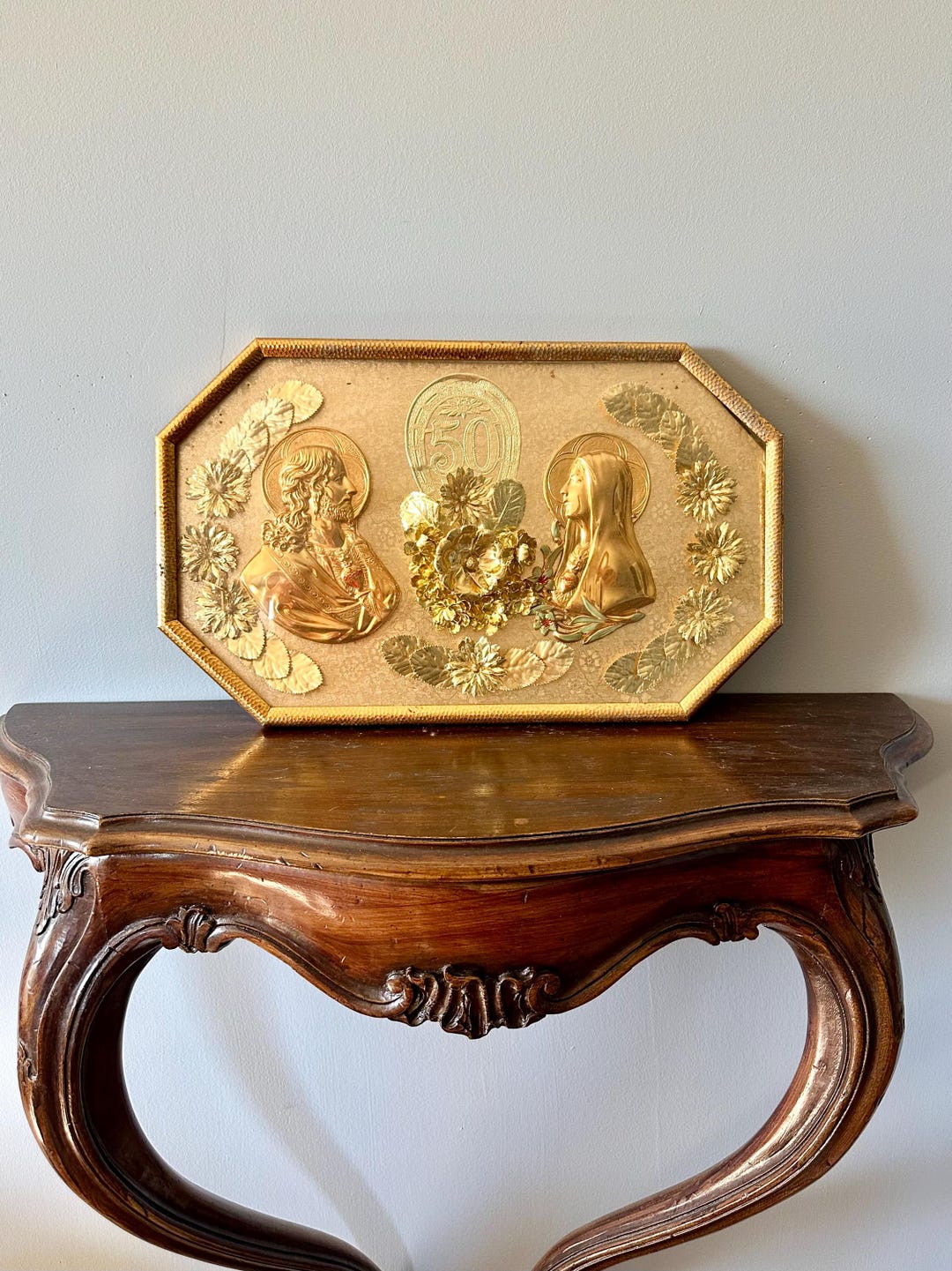 Antique Religious Shadow Box Jubilee 50 Year Anniversary Religious Wall ...