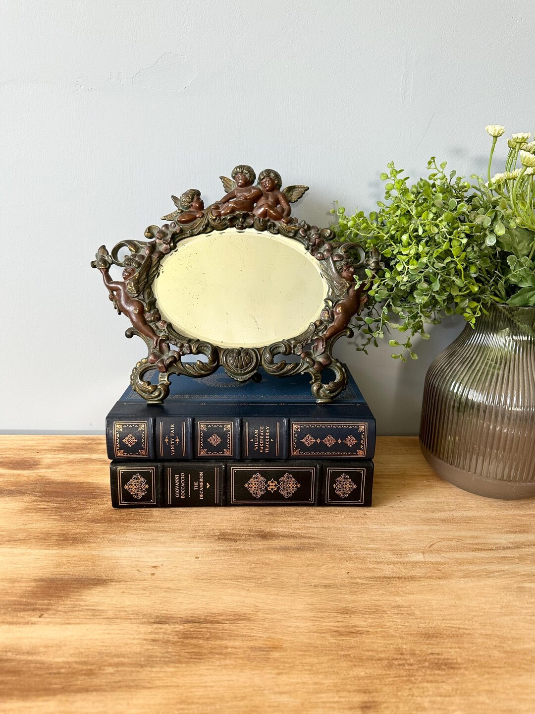 Vintage Cast Iron Mirror | Cherub Easel Stand Mirror | Victorian Decor ...