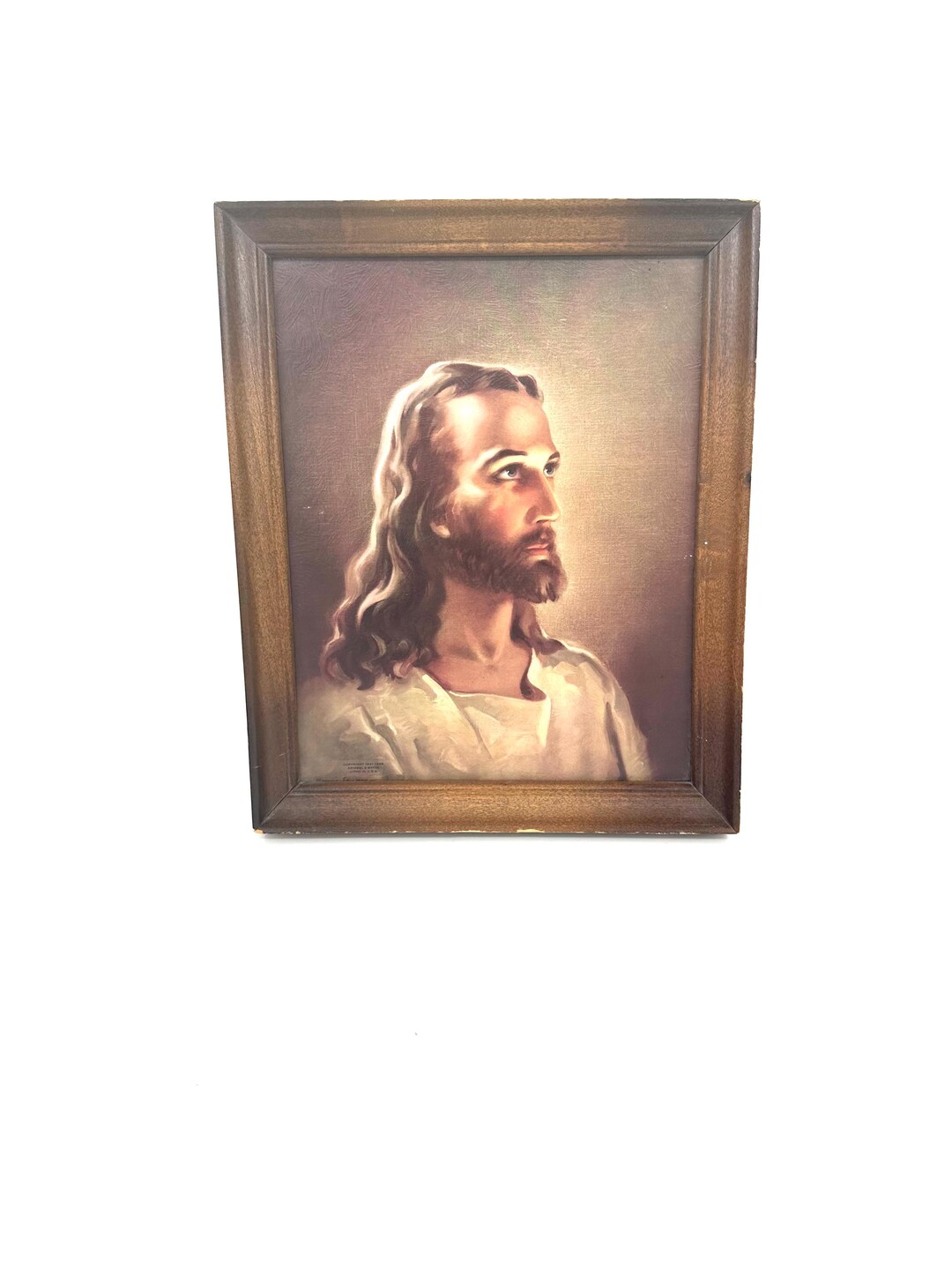 Vintage Religious Lithograph | Wood Framed Jesus Christ Lithograph ...