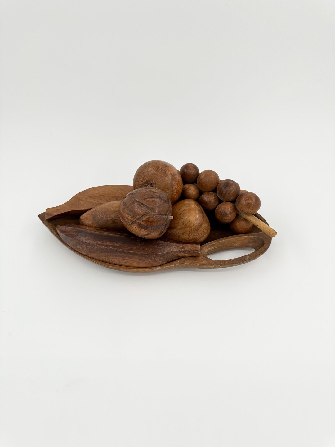 Vintage Wood Fruit Set Mid Century Carved Monkey Pod Wood Fruit Tray ...