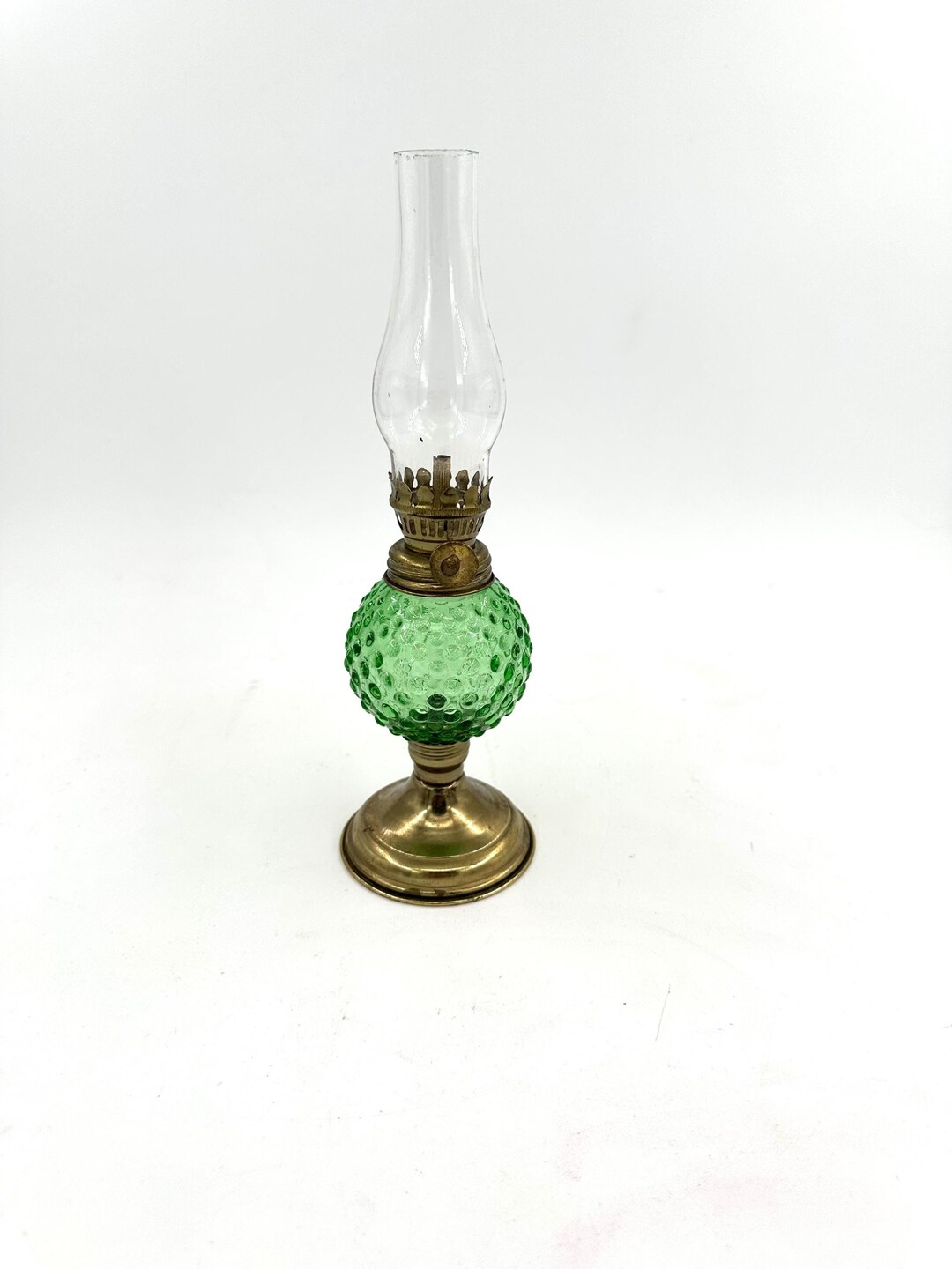 Vintage Oil Lamp | Small Green Glass Oil Lamp - Etsy