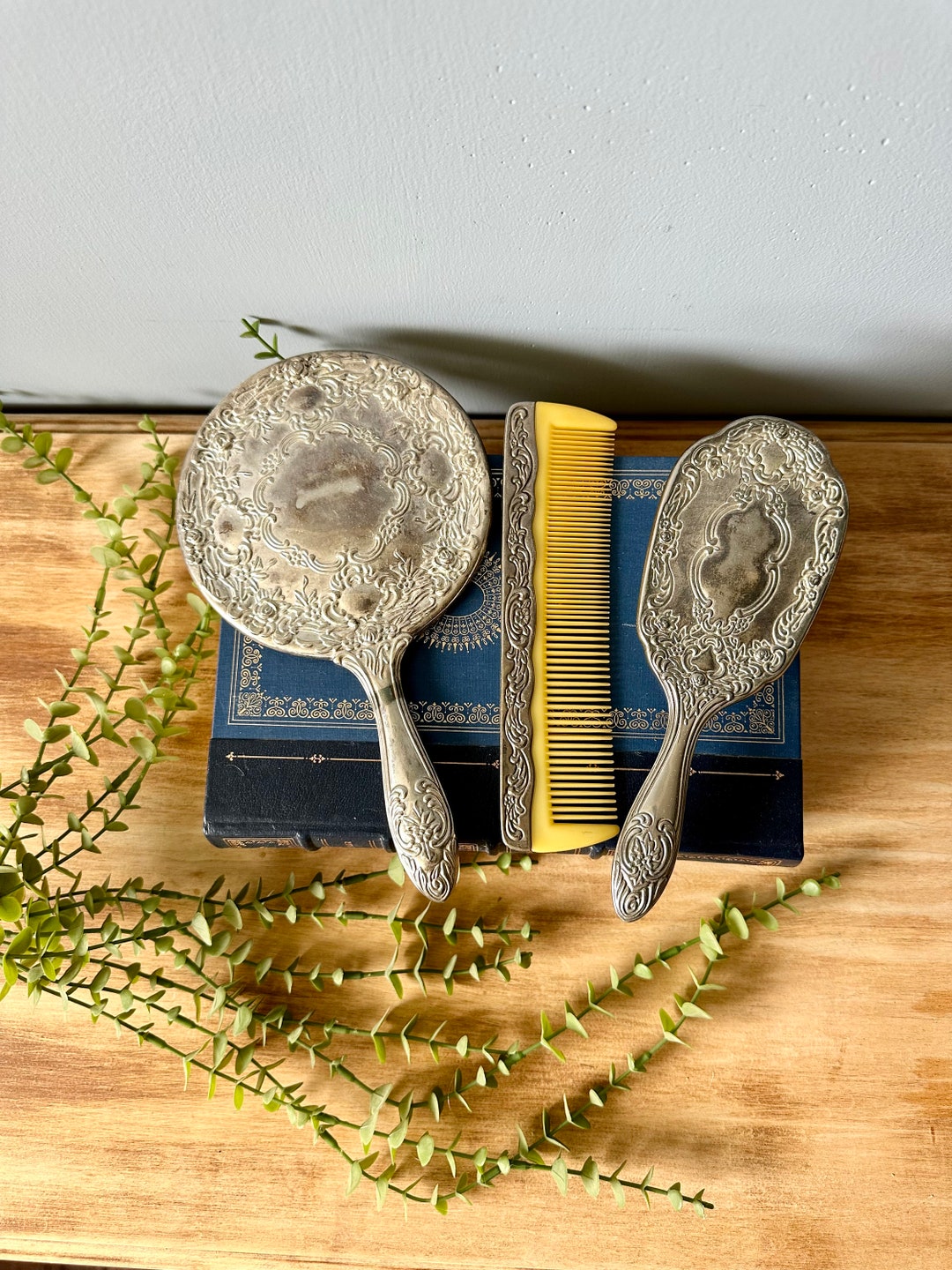 Vintage Vanity Set Godinger Silver Plated Mirror, Brush & Comb Set - Etsy