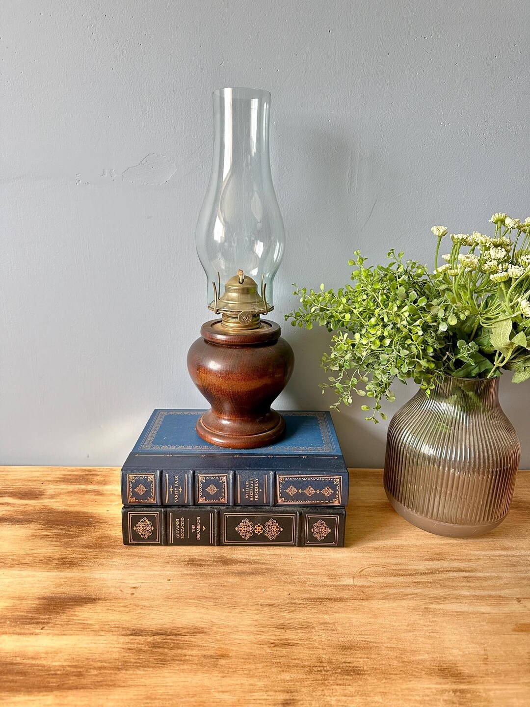 Vintage Oil Lamp Wood Oil Lamp Cottage Core Decor Rustic Farmhouse ...